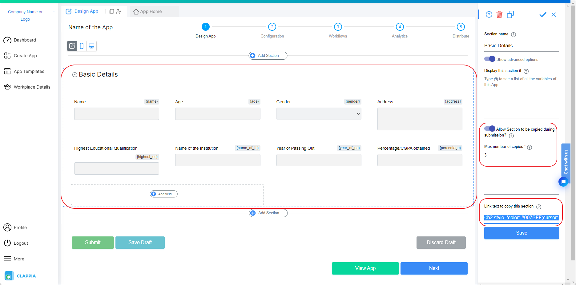 Sections - Basic, Conditional, Copyable